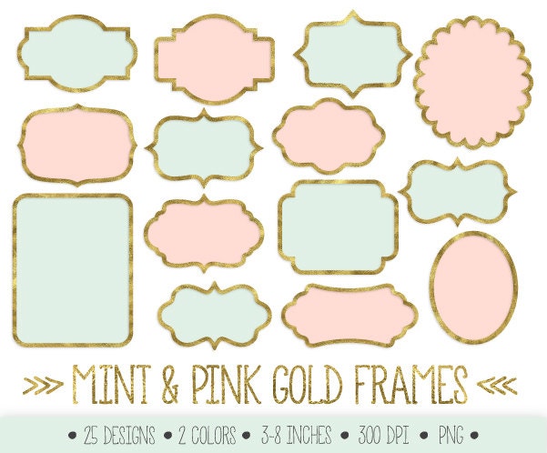 Gold Frames Clipart. Mint and Gold Glitter Foil Labels Clip | Etsy