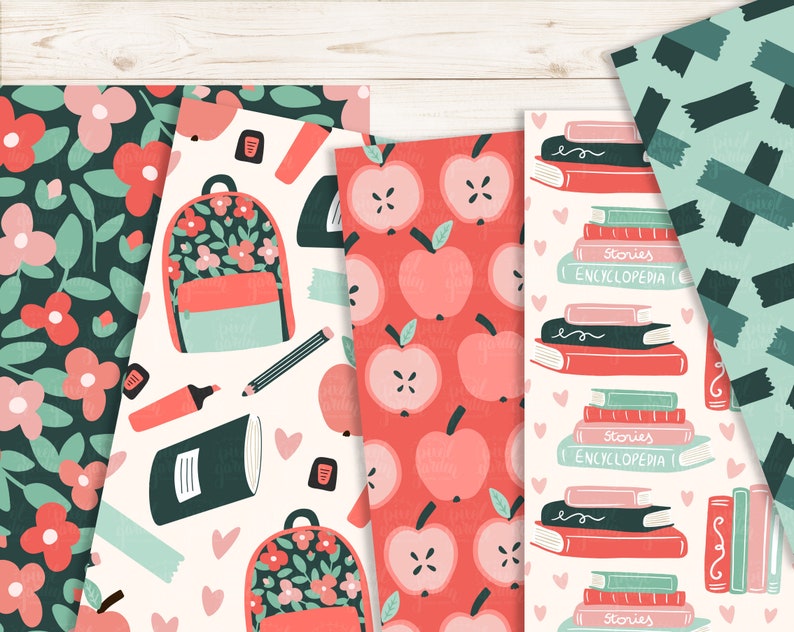 School Girl Digital Paper. Floral Stationery Backpack - Etsy