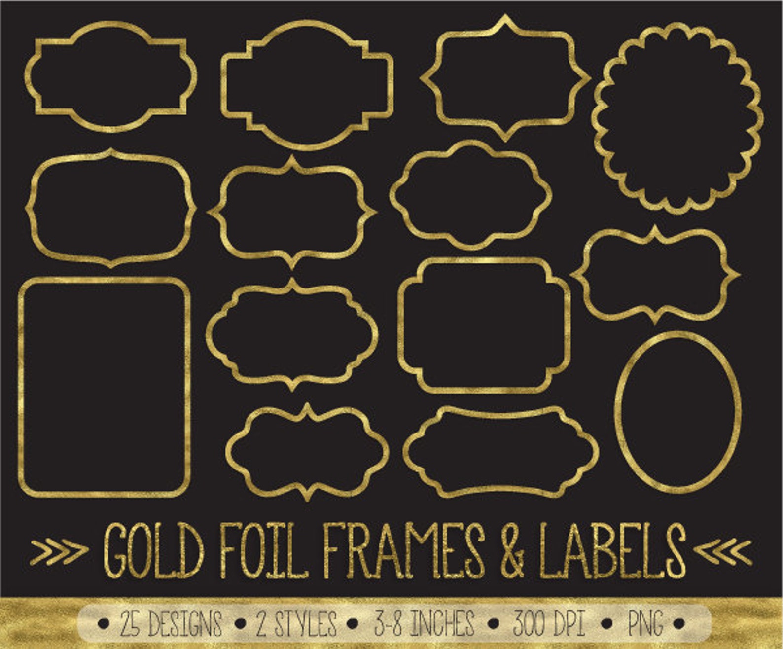 Gold Frames Clipart. Gold Foil Labels Clip Art. Metallic Glitter ...