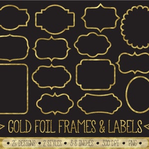 Gold Frames Clipart. Gold Foil Labels Clip Art. Metallic Glitter ...
