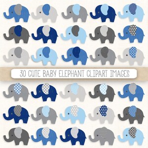 Navy, Gray Elephant Clip Art. Boy Baby Shower Digital Paper, Banner in ...