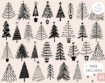 Christmas Trees Clip Art Black And White