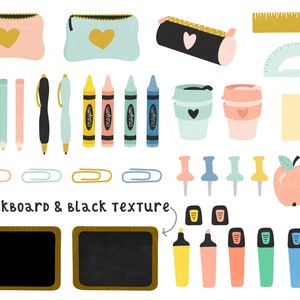 Back to School Clipart. Hand Drawn School Clipart. Office Supplies ...