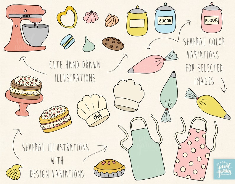 Baking Clipart. Hand Drawn Cake Cookie Meringue Clip Art. | Etsy