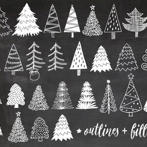 Chalk Christmas Tree Clipart. Hand Drawn Chalkboard Christmas Doodles ...