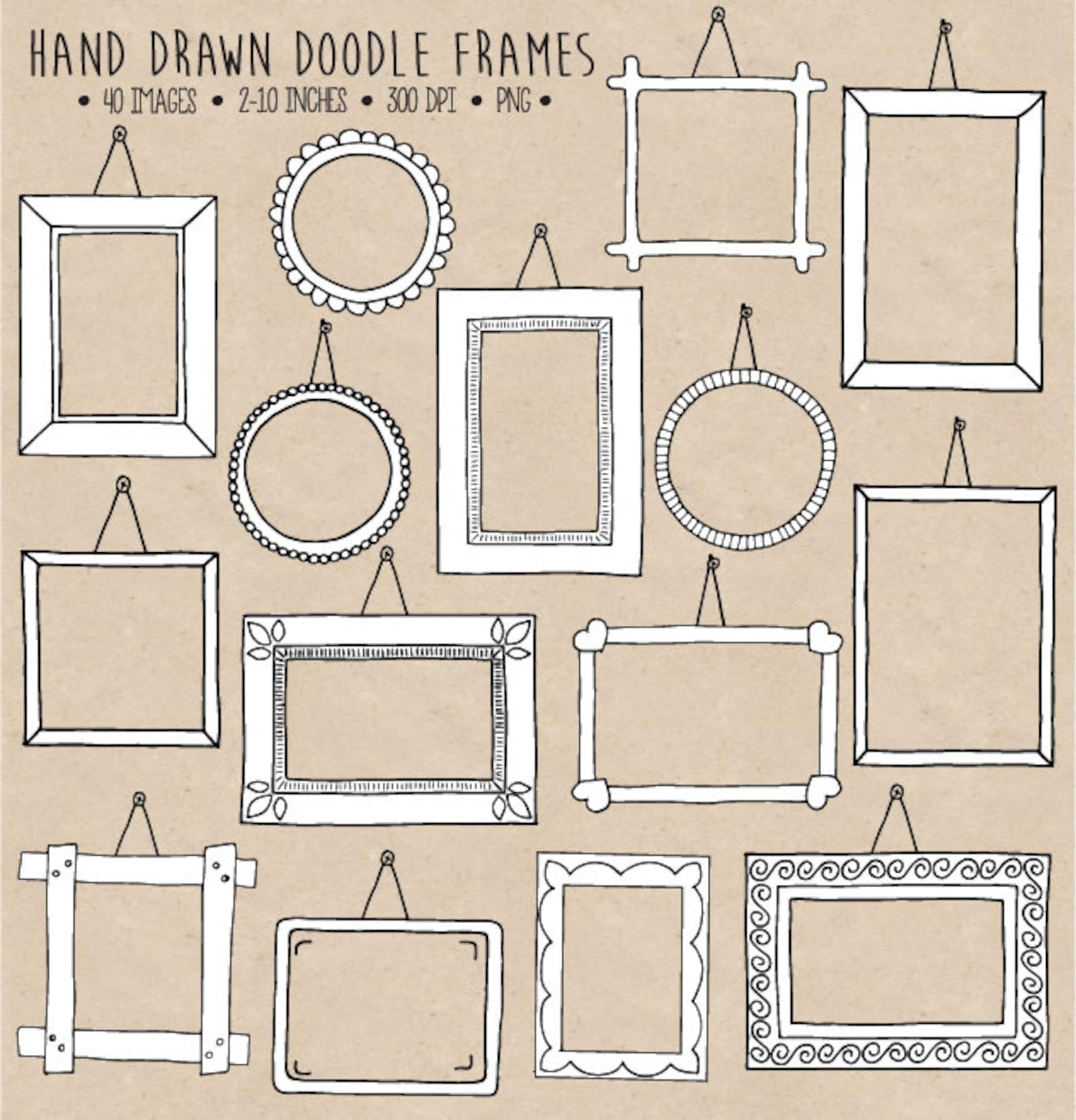 Doodle Frames Clipart. Hand Drawn Frames Clipart. Photo | Etsy