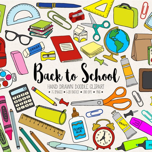 School Supplies Clip Art Back to School Graphics Stationery - Etsy