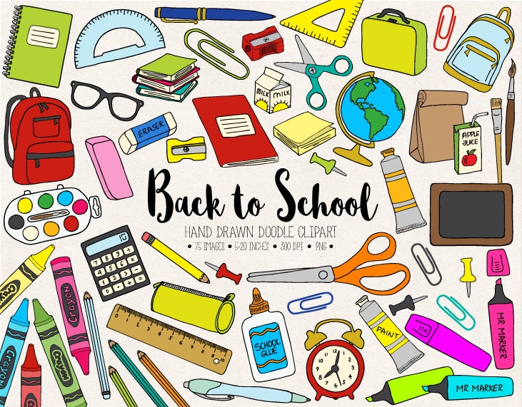 Back To School Clipart. Hand Drawn School Clip Art. Office | Etsy