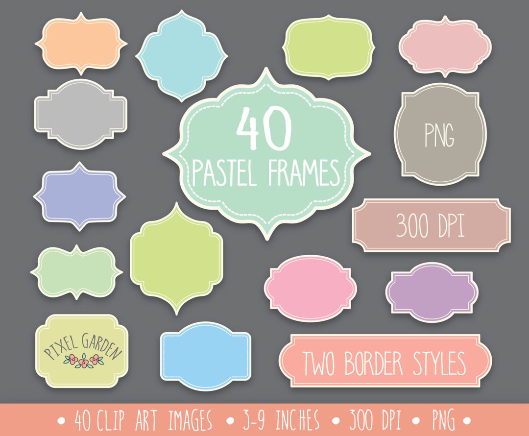 Pastel Digital Frames Clip Art Set. Tags, Labels, Borders in Mint, Pink ...