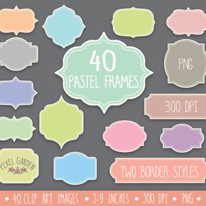 Pastel Digital Frames Clip Art Set. Tags, Labels, Borders in Mint, Pink ...