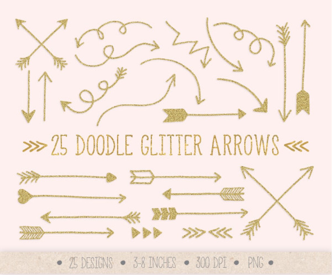 Gold Glitter Arrows Clip Art. Hand Drawn Arrows Clipart. - Etsy