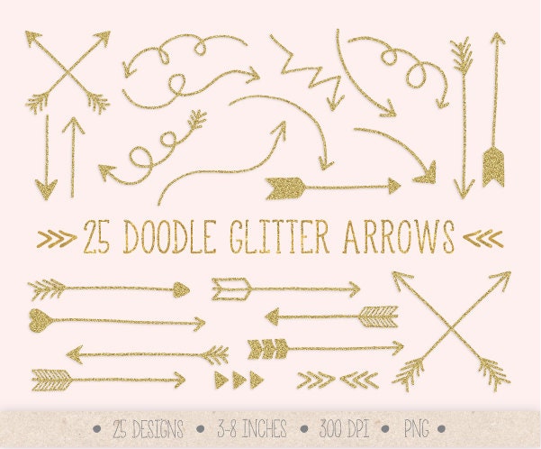 Gold Glitter Arrows Clip Art. Hand Drawn Arrows Clipart. - Etsy