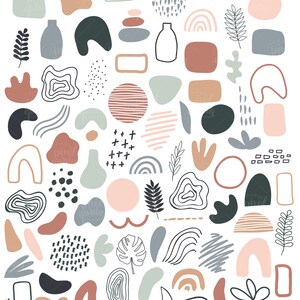 Abstract Boho Shapes Clip Art. Organic Abstract Collage Element Clipart. Nude, Taupe, Mint Hand ...