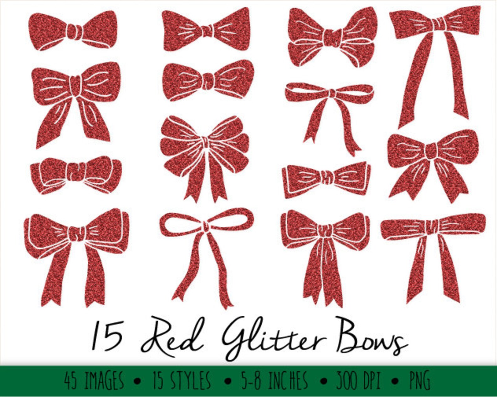 Christmas Bows Clip Art. Hand Drawn Digital Glitter Bow.sparkly Holiday ...