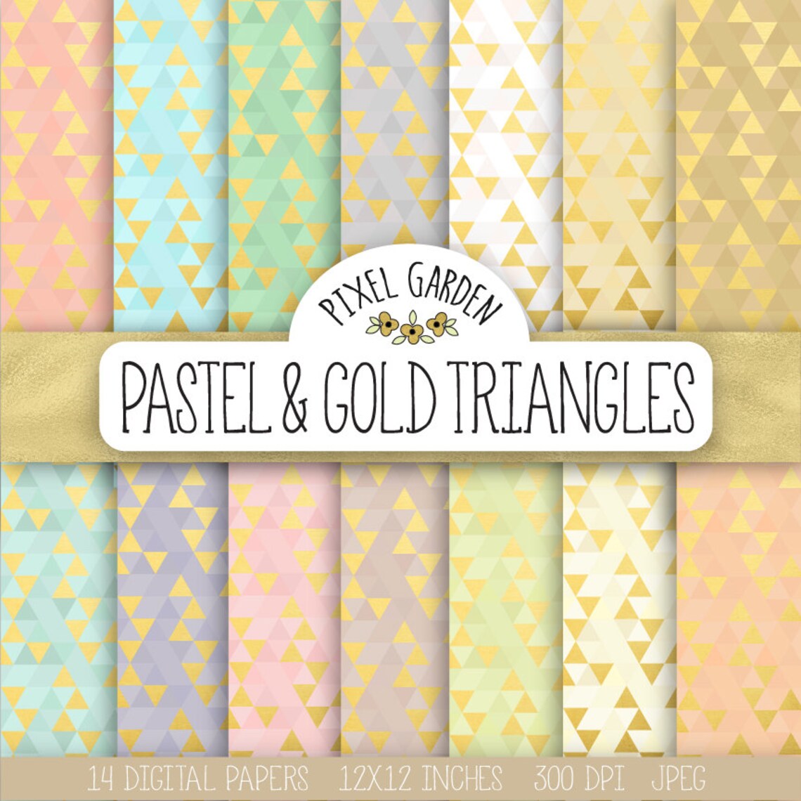 Gold Triangle Digital Paper. Gold Foil Wedding Scrapbook | Etsy