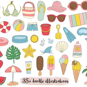 Summer Clipart. Hand Drawn Beach, Vacation, Holiday Clip Art. Doodle ...