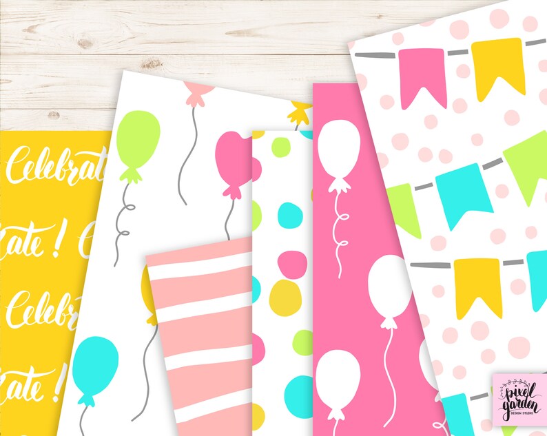 Birthday Digital Paper. Hand Drawn Party Digital Backdrop. | Etsy