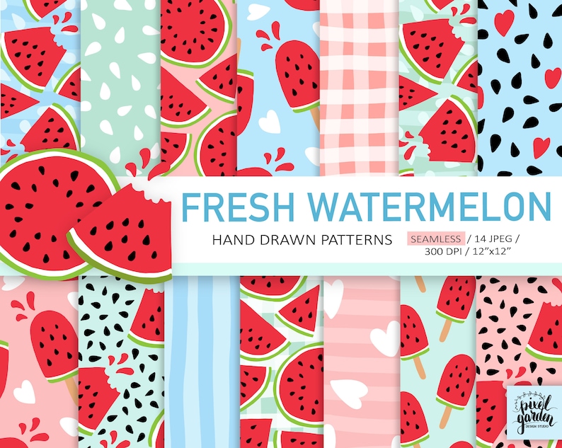 Watermelon Digital Paper. Seamless Watermelon Background. Hand | Etsy