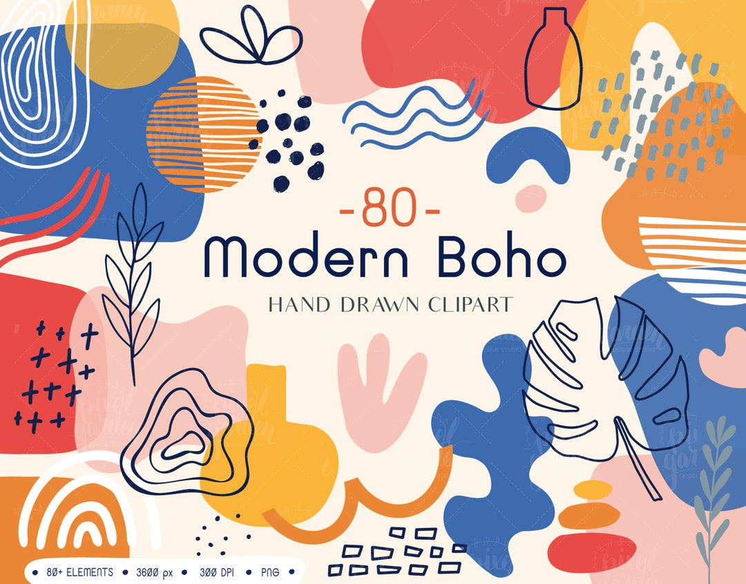 Abstract Boho Clip Art. Organic Abstract Collage Element Clipart. Mint ...