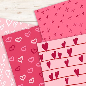 Valentines Day Digital Paper. Minimalist Love, Hearts Background. Hand ...
