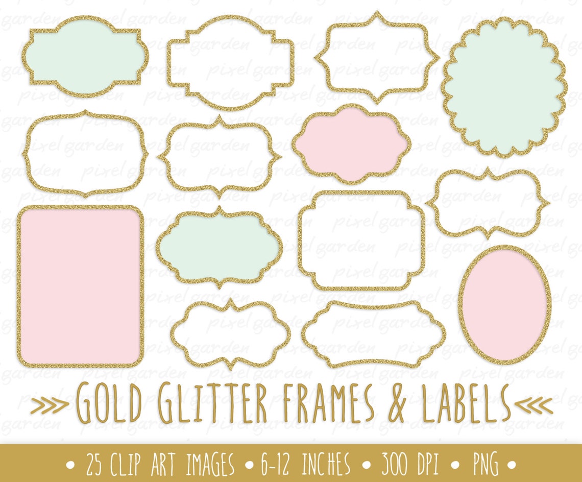 Gold Glitter Frames Clipart. Gold Glitter Labels Clip Art. - Etsy