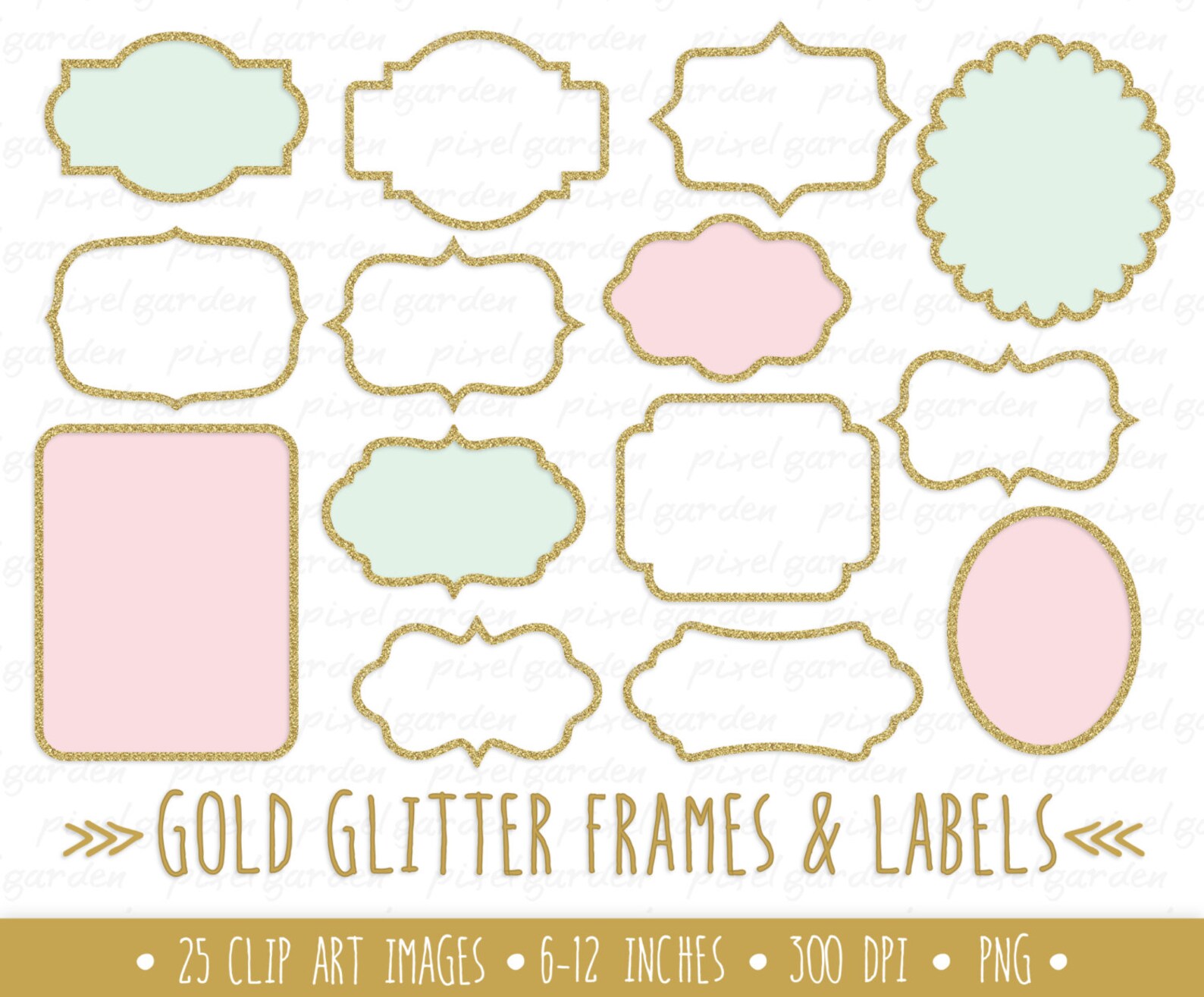 Gold Glitter Frames Clipart. Gold Glitter Labels Clip Art. - Etsy