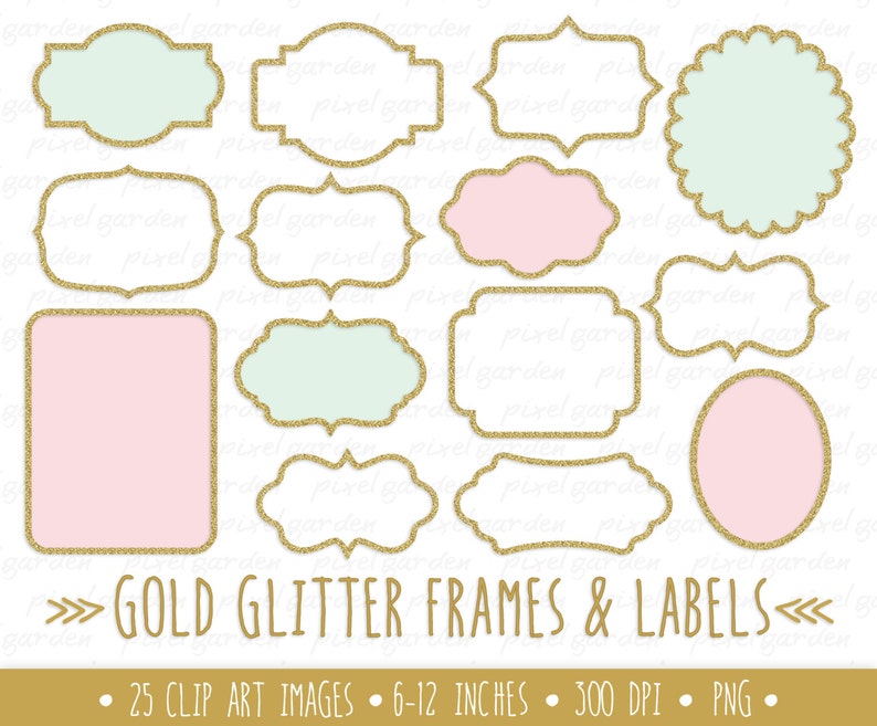 Gold Glitter Frames Clipart. Gold Glitter Labels Clip Art. - Etsy
