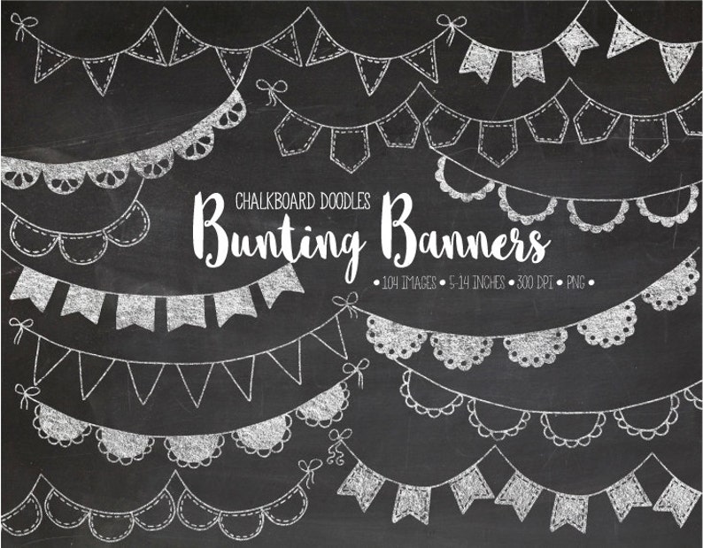Chalkboard Bunting Banner Clip Art. Hand Drawn Birthday | Etsy