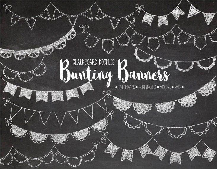 Chalkboard Bunting Banner Clip Art. Hand Drawn Birthday | Etsy