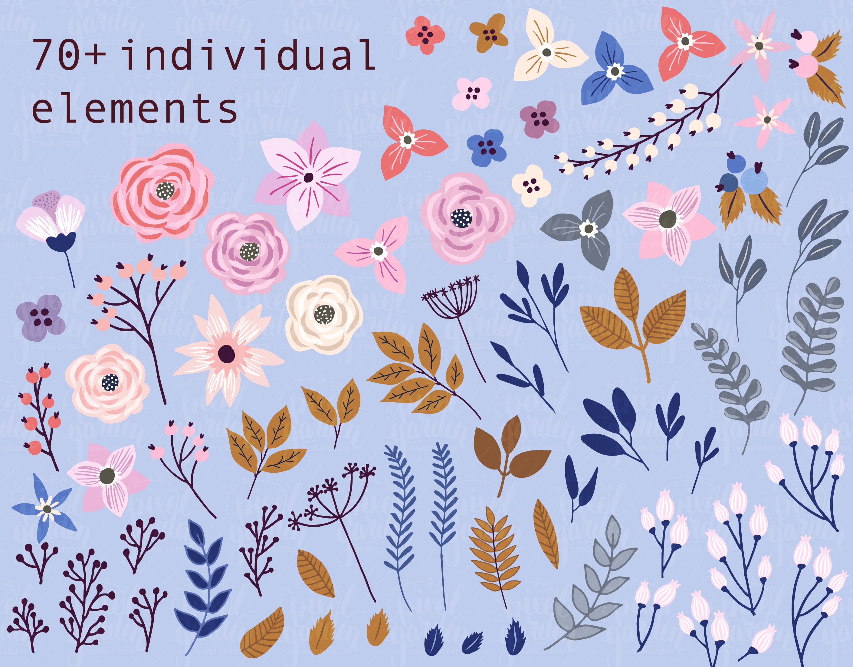 Hand Drawn Floral Clip Art. Hand Drawn Botanical Illustrations ...