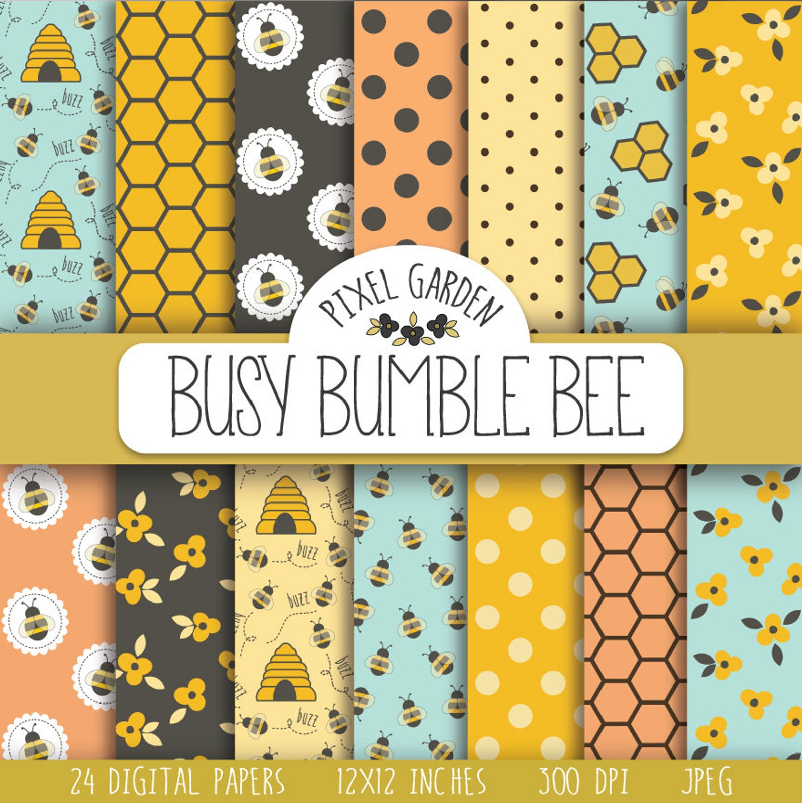 Bee Digital Paper. Honeycomb Scrapbook Paper. Bumble Bee - Etsy