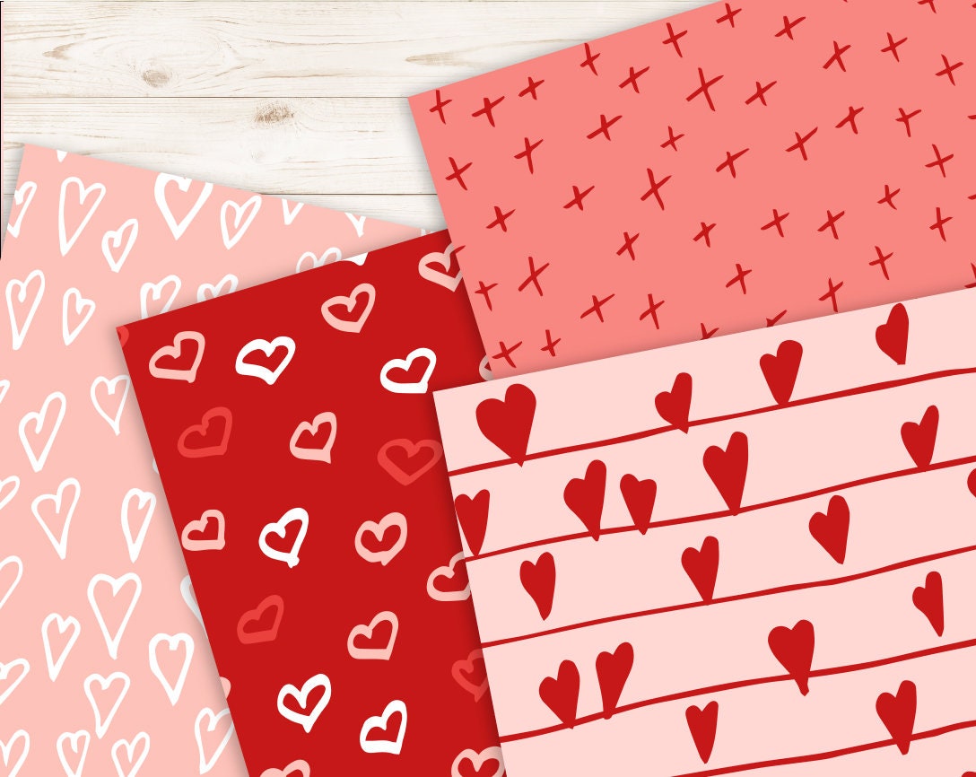 Valentines Day Digital Paper. Minimalist Love, Hearts Background. Hand ...