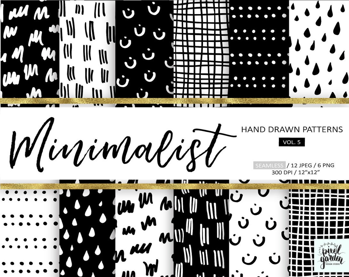 Minimalist Digital Paper. Black White Geometric Doodle | Etsy