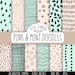 Hand Drawn Mint and Pink Doodle Digital Papers. Mint Geometric | Etsy