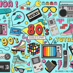 80s Doodle Clipart. Hand Drawn Eighties, Nineties Nostalgia Clip Art ...