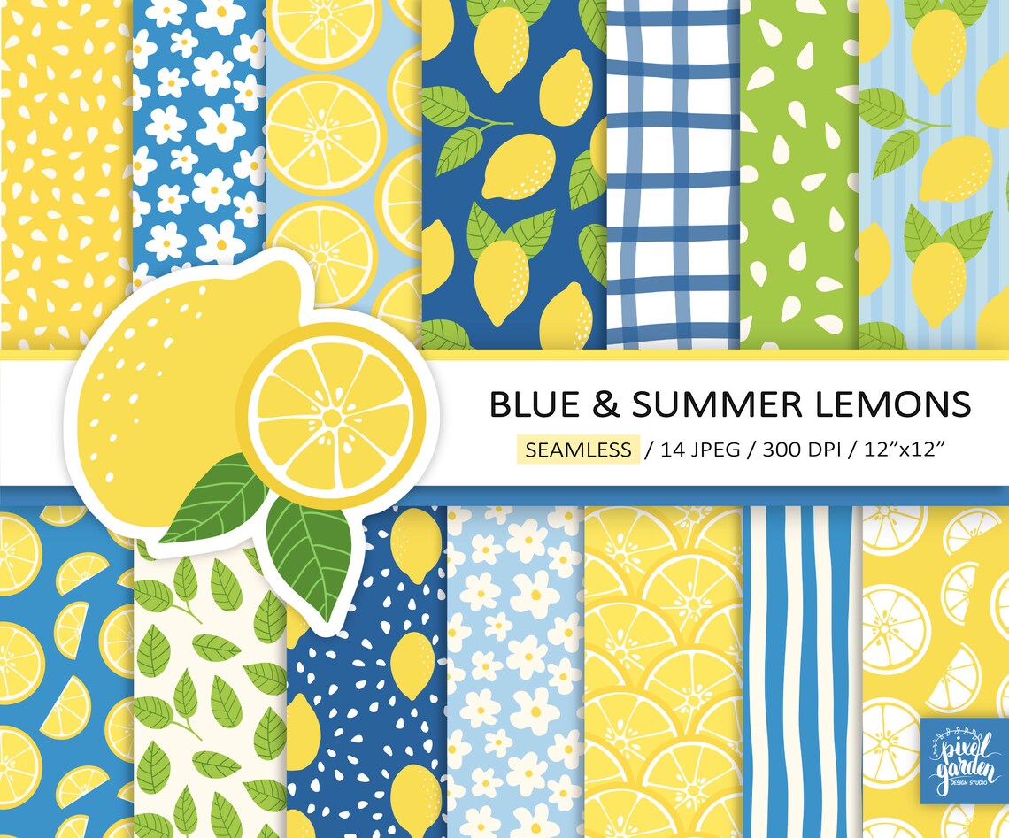 Lemons Digital Paper. Seamless Lemon Pattern. Lemon and Leaves ...