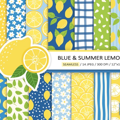 Lemon Digital Paper Summer Seamless Pattern File Citrus - Etsy