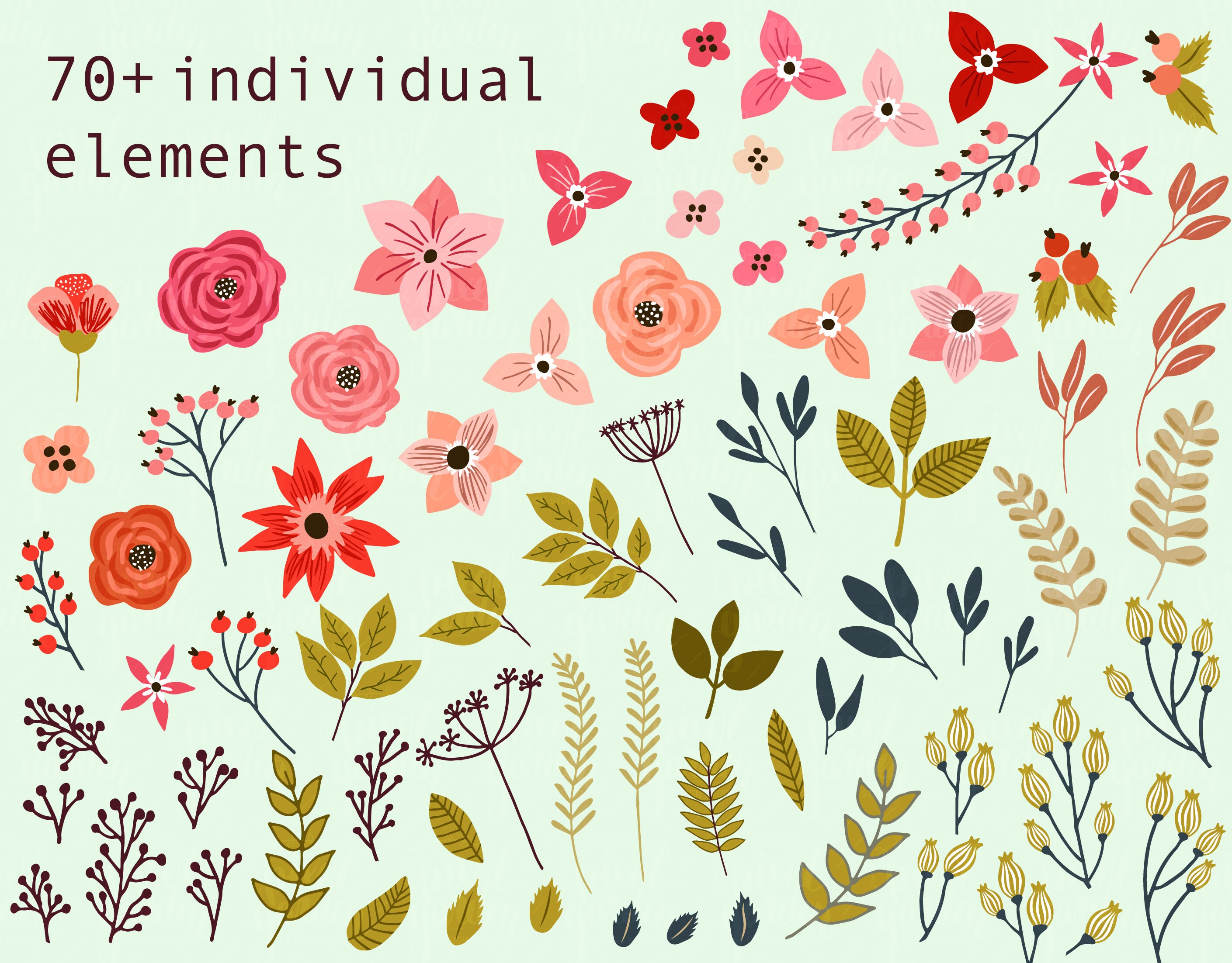 Hand Drawn Floral Clip Art. Wildflower Elements. Hand Drawn Botanical ...