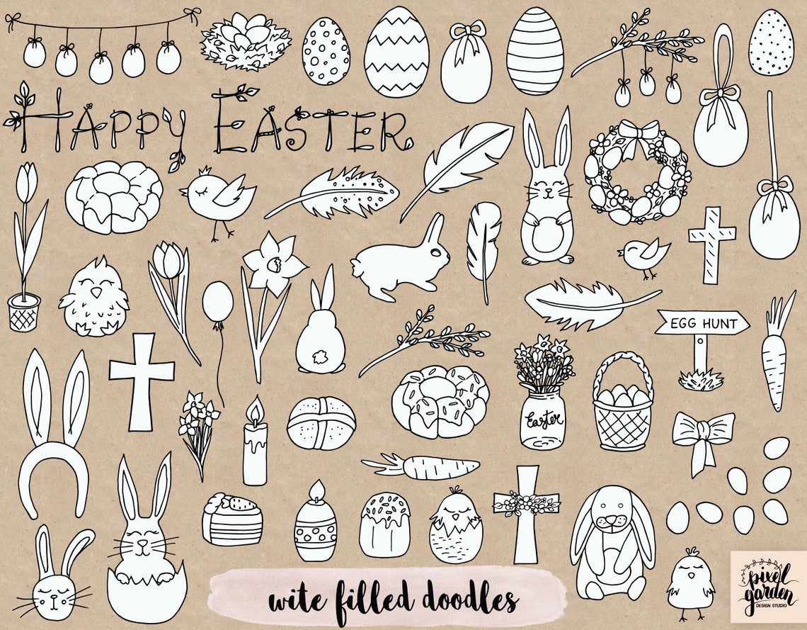 Easter Clipart. Hand Drawn Easter Egg Clip Art. Black & White - Etsy