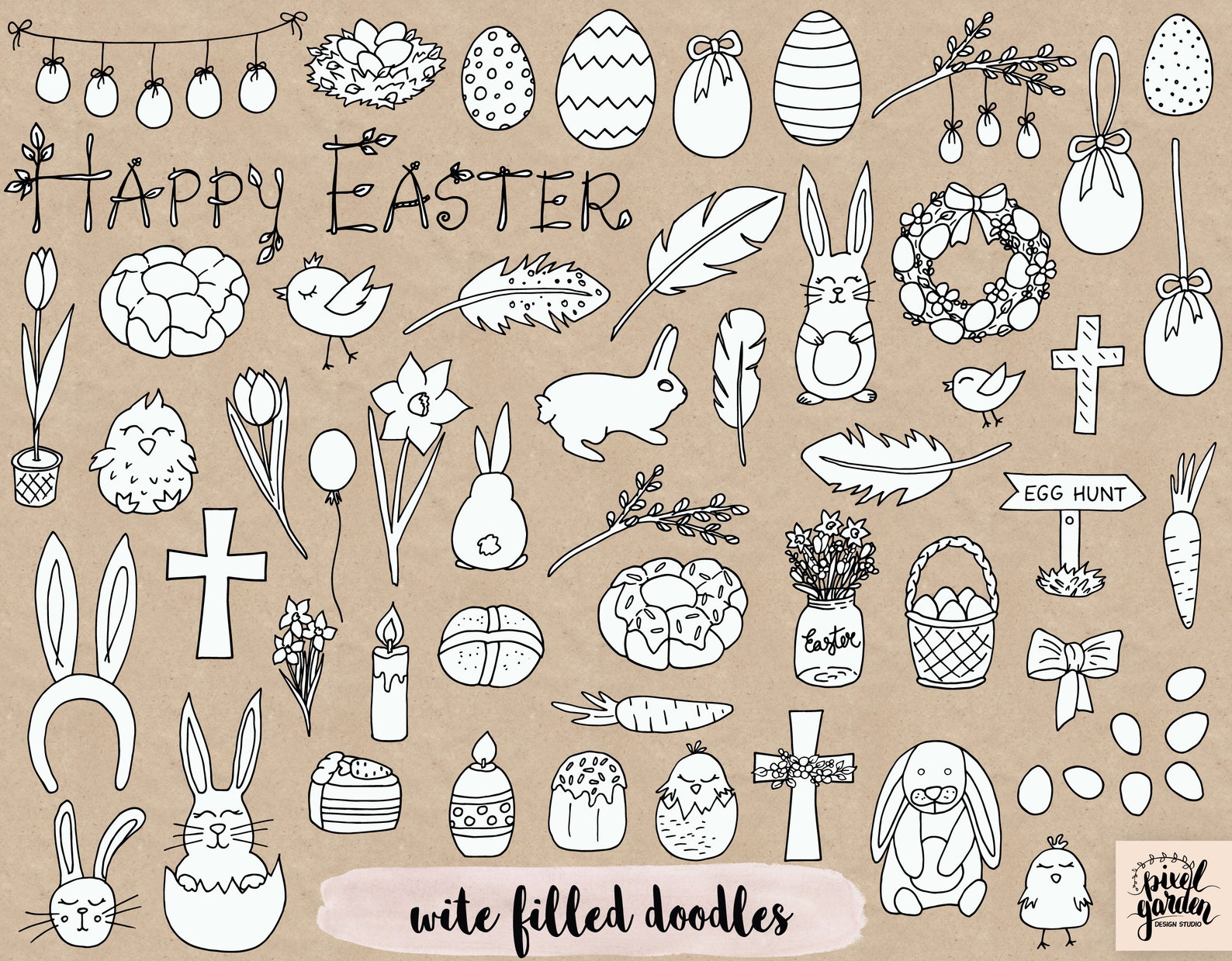 Easter Clipart. Hand Drawn Easter Egg Clip Art. Black & White - Etsy