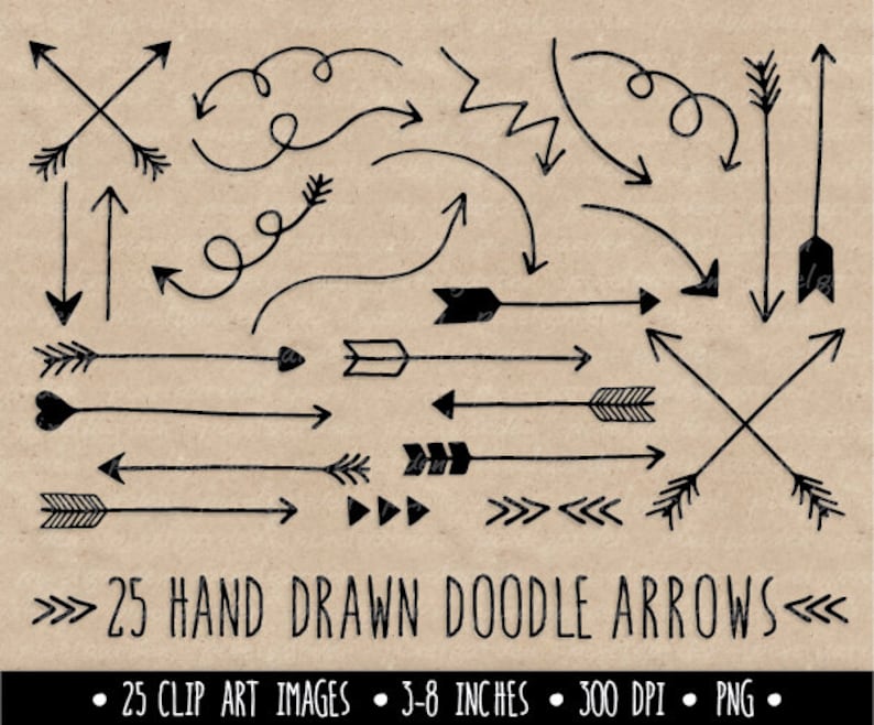 Hand Drawn Arrows Clipart. Black Doodle Arrows Clip Art. Line - Etsy