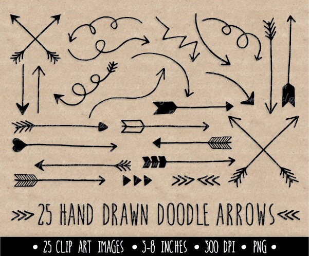 Hand Drawn Arrows Clipart. Black Doodle Arrows Clip Art. Line - Etsy