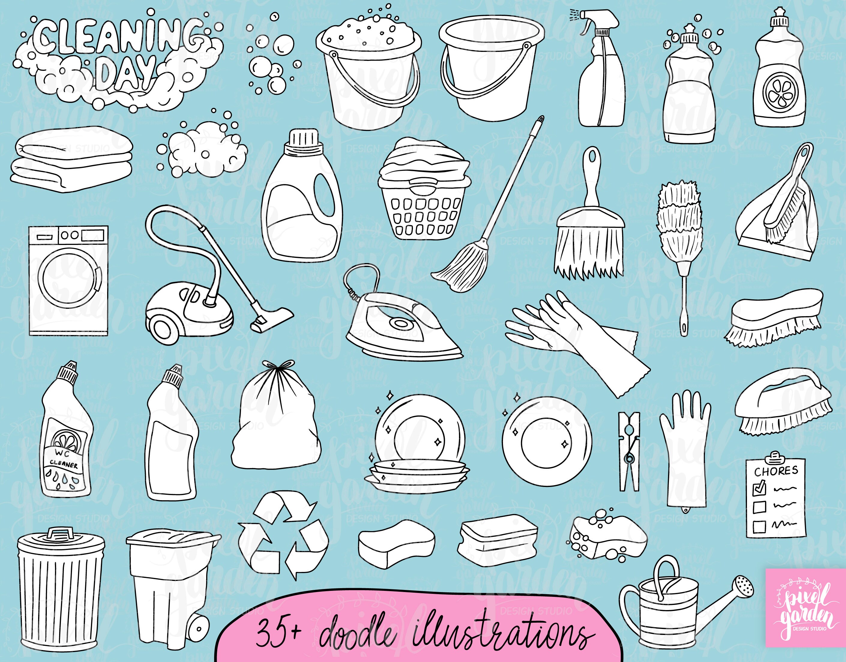 Hand Drawn Chores Clip Art. Black White Doodle Kids Chores - Etsy Canada