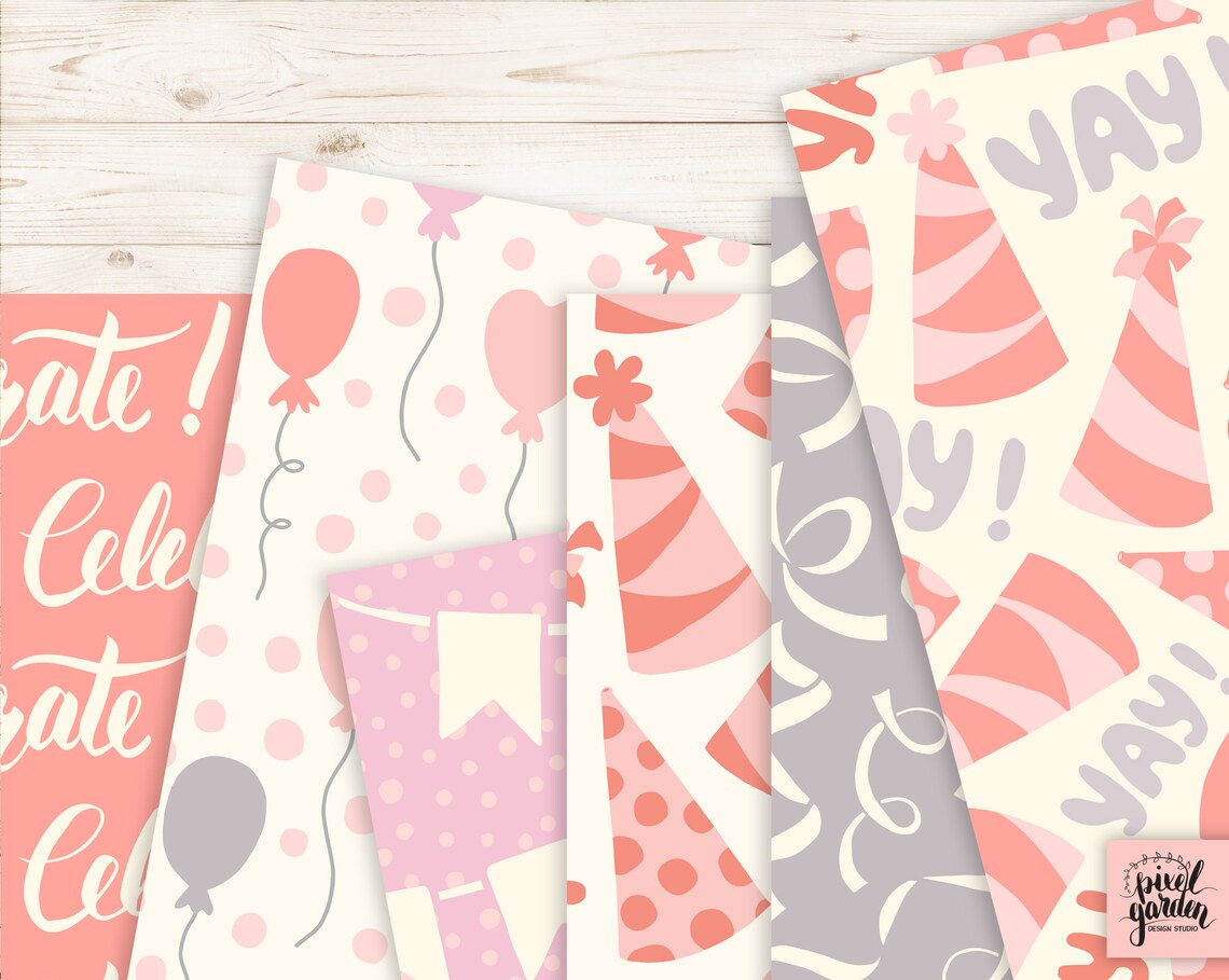 Birthday Digital Paper. Hand Drawn Seamless Party Digital - Etsy