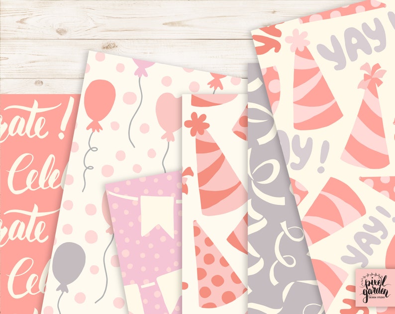 Birthday Digital Paper. Hand Drawn Seamless Party Digital Backdrop ...