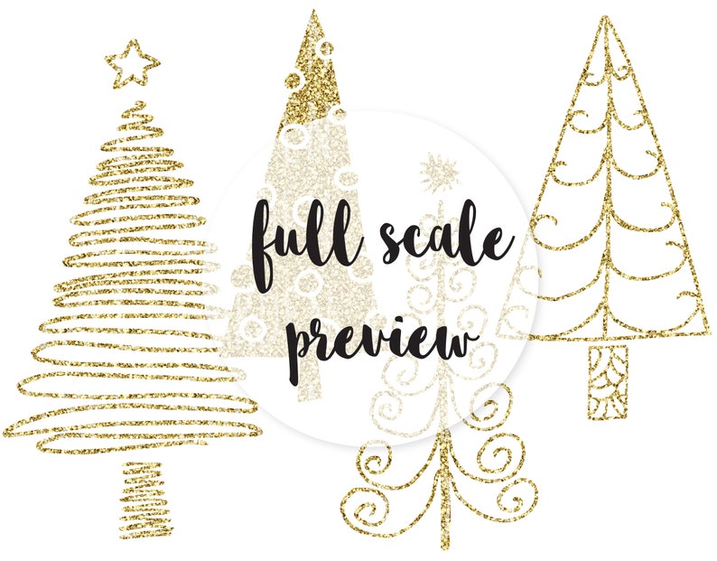 Glitter Christmas Tree Clipart. Gold Christmas Illustration. - Etsy