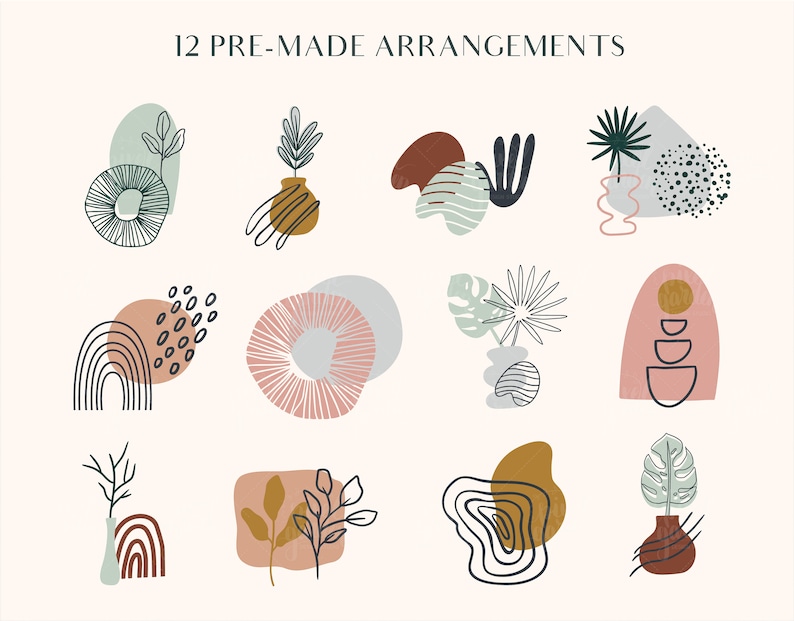 Abstract Boho Clip Art. Organic Abstract Collage Element - Etsy