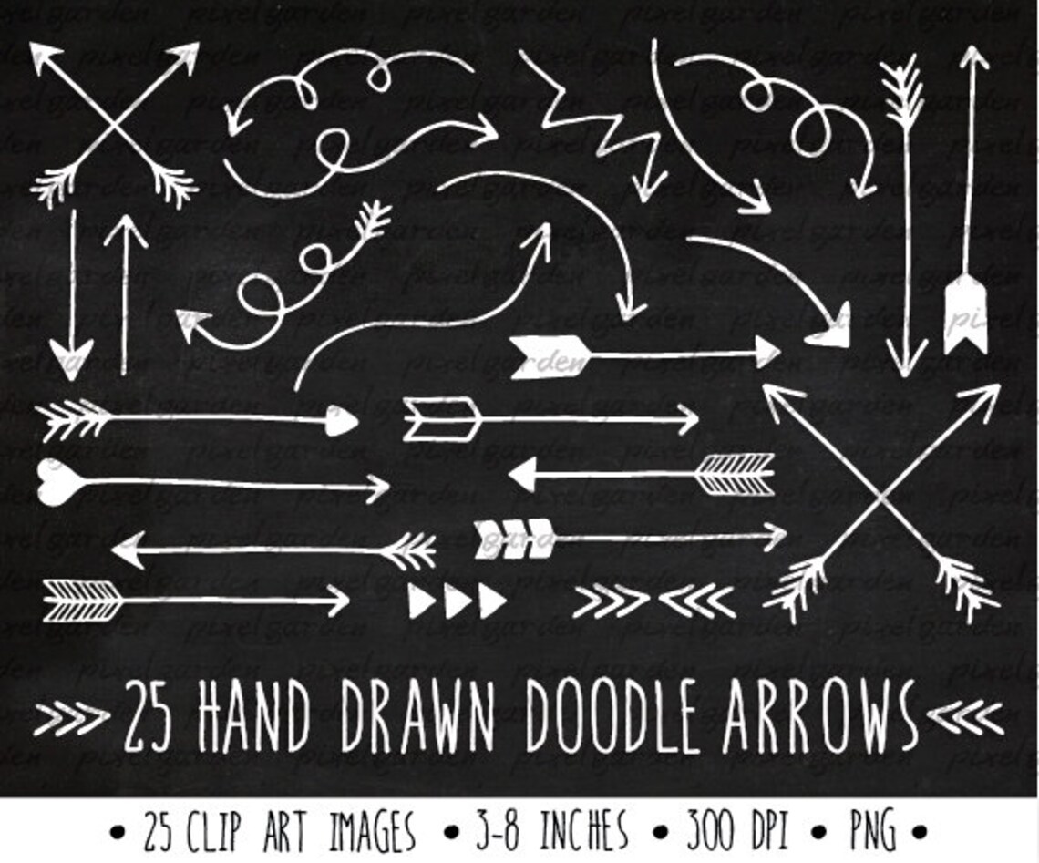 White Arrows Clip Art Set. Hand Drawn Arrows Clipart. - Etsy