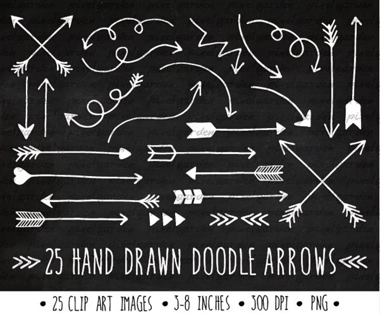 White Arrows Clip Art Set. Hand Drawn Arrows Clipart. Chalkboard Doodle ...