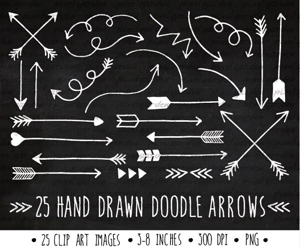 White Arrows Clip Art Set. Hand Drawn Arrows Clipart. Chalkboard Doodle ...